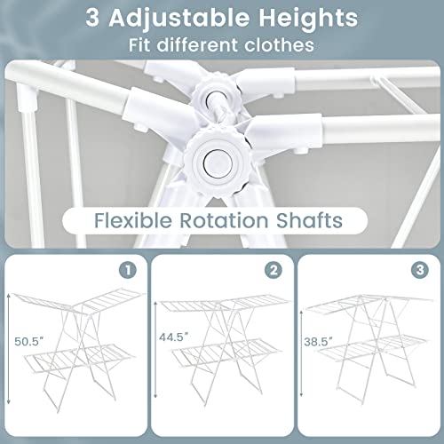 Tangkula Foldable Clothes Drying Rack, 2-Level Laundry Drying Rack w/ 28 Hanging Rails & Height Adjustable Wings, Freestanding Large Drying Rack for Clothes, Sheets, Shoes, Socks, No Assembly