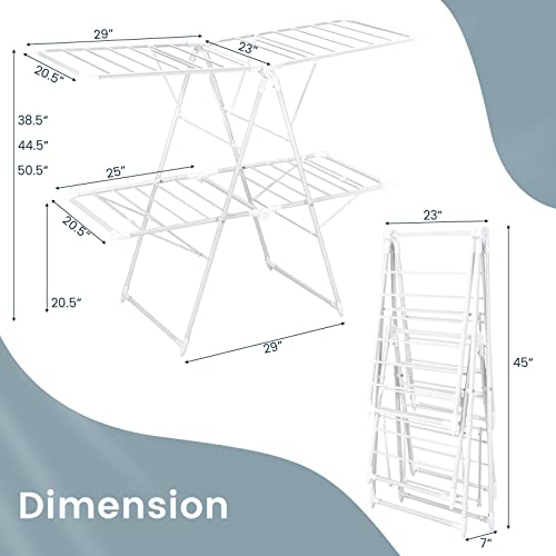 Tangkula Foldable Clothes Drying Rack, 2-Level Laundry Drying Rack w/ 28 Hanging Rails & Height Adjustable Wings, Freestanding Large Drying Rack for Clothes, Sheets, Shoes, Socks, No Assembly