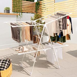 Tangkula Foldable Clothes Drying Rack, 2-Level Laundry Drying Rack w/ 28 Hanging Rails & Height Adjustable Wings, Freestanding Large Drying Rack for Clothes, Sheets, Shoes, Socks, No Assembly