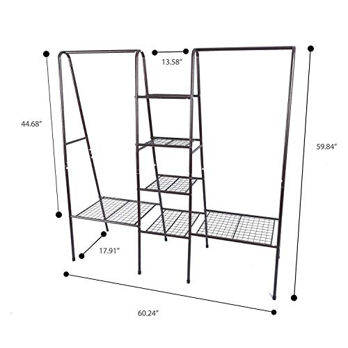 Albearing Metal Garment Rack Clothes Rack with Top Rod and Lower Storage Shelf Clothes Rack (Brown)