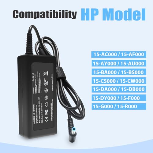 45W 65W Laptop Charger AC Adapter Power Suppy for HP 15-DA 15-DB 15-da0xxx 15-db0xxx 15-da0012dx 15-da0014dx 15-da0032wm 15-da0033wm 15-bd0005dx 15-bd0011dx 15-bd0015dx 15-bd0031nr 15-bd0047wm