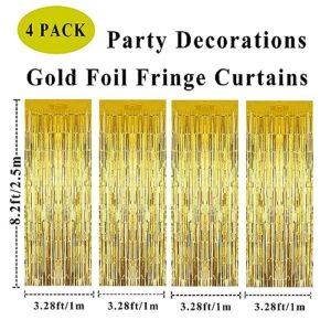 Muhome Gold Foil Fringe Curtain, 4PCS 3.28FT x 8.2FT Tinsel Door Curtains Gold Fringe Backdrop for Wedding Birthday Prom Mardi Gras Graduation Party Decorations