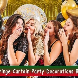 Muhome Gold Foil Fringe Curtain, 4PCS 3.28FT x 8.2FT Tinsel Door Curtains Gold Fringe Backdrop for Wedding Birthday Prom Mardi Gras Graduation Party Decorations