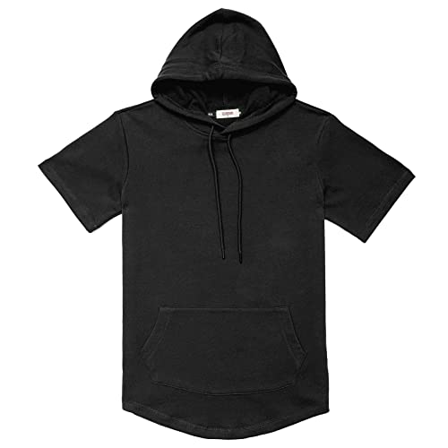 Dubinik®Short Sleeve Hoodie Lightweight Soft Cotton Moisture Wicking Kangaroo Pocket Short Sleeve Hoodie For Men Black