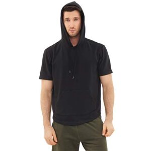 Dubinik®Short Sleeve Hoodie Lightweight Soft Cotton Moisture Wicking Kangaroo Pocket Short Sleeve Hoodie For Men Black