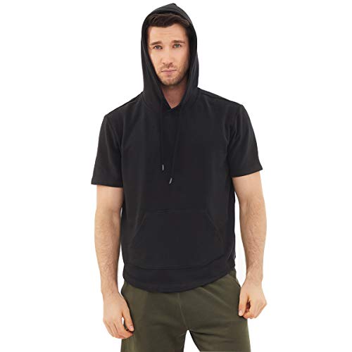 Dubinik®Short Sleeve Hoodie Lightweight Soft Cotton Moisture Wicking Kangaroo Pocket Short Sleeve Hoodie For Men Black