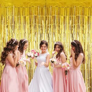 Gold Foil Fringe Curtain, 2PCS 3.28 x 8.2FT Metallic Photo Booth Backdrop Tinsel Door Curtains for Wedding Birthday Engagement Disco Bachelorette Party Decorations