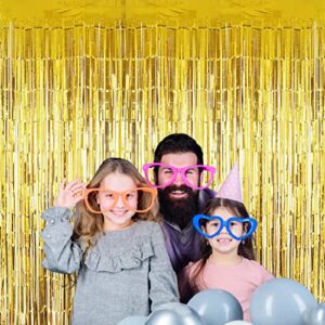 Gold Foil Fringe Curtain, 2PCS 3.28 x 8.2FT Metallic Photo Booth Backdrop Tinsel Door Curtains for Wedding Birthday Engagement Disco Bachelorette Party Decorations