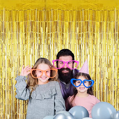 Gold Foil Fringe Curtain, 2PCS 3.28 x 8.2FT Metallic Photo Booth Backdrop Tinsel Door Curtains for Wedding Birthday Engagement Disco Bachelorette Party Decorations