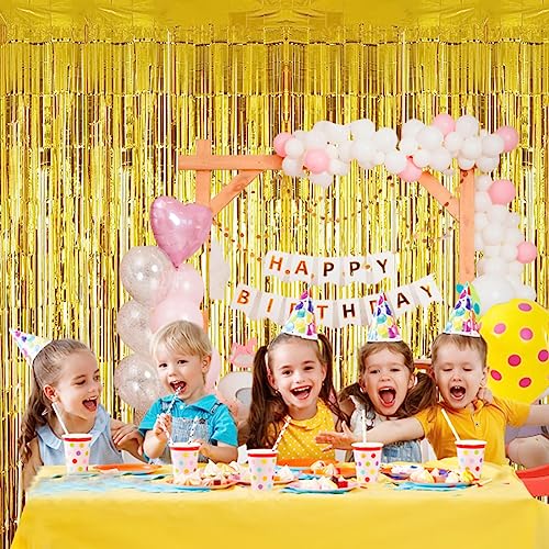 Gold Foil Fringe Curtain, 2PCS 3.28 x 8.2FT Metallic Photo Booth Backdrop Tinsel Door Curtains for Wedding Birthday Engagement Disco Bachelorette Party Decorations