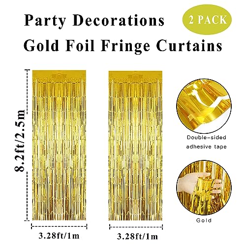 Gold Foil Fringe Curtain, 2PCS 3.28 x 8.2FT Metallic Photo Booth Backdrop Tinsel Door Curtains for Wedding Birthday Engagement Disco Bachelorette Party Decorations