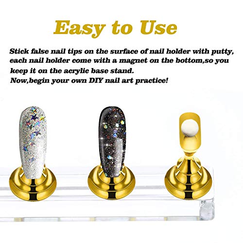 2 Set Acrylic Nail Practice Stand Magnetic Nail Tip Art Display Stand Holder Manicure Tool with Reusable Adhesive Putty Clay for Home Salon Makeup