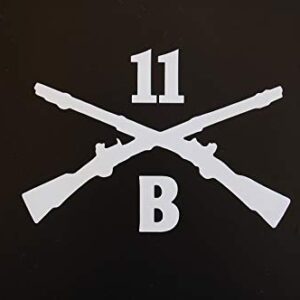 US Army Infantry 11 B Sticker Vinyl Decal Crossed Rifles Choose Color & Size!! Veteran Military (V618) (8" X 5.5", White)