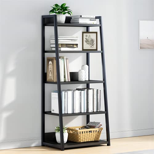 IOTXY 5 Tier Open Bookshelf - Steel and Wood Display Stand, 50CM Width Floor-Standing Bookcase, Black