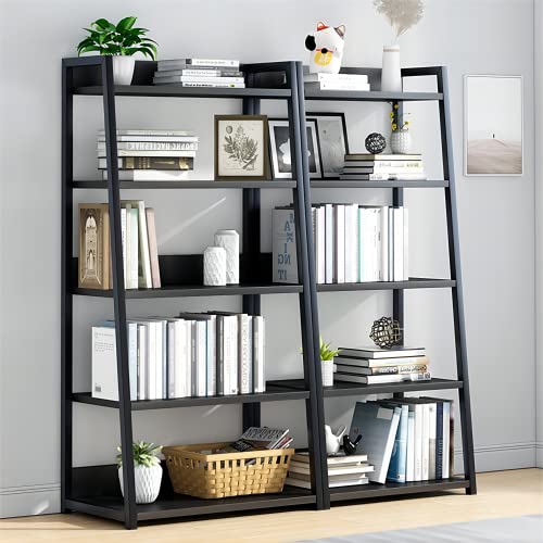 IOTXY 5 Tier Open Bookshelf - Steel and Wood Display Stand, 50CM Width Floor-Standing Bookcase, Black