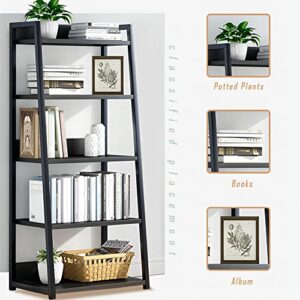 IOTXY 5 Tier Open Bookshelf - Steel and Wood Display Stand, 50CM Width Floor-Standing Bookcase, Black