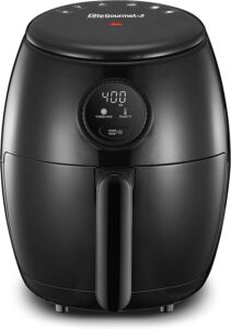 elite gourmet eaf2612d personal 2.1qt compact space saving programmable hot air fryer, oil-less healthy cooker, timer & temperature controls, 1000w, black