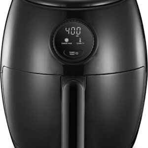 Elite Gourmet EAF2612D Personal 2.1Qt Compact Space Saving Programmable Hot Air Fryer, Oil-Less Healthy Cooker, Timer & Temperature Controls, 1000W, Black