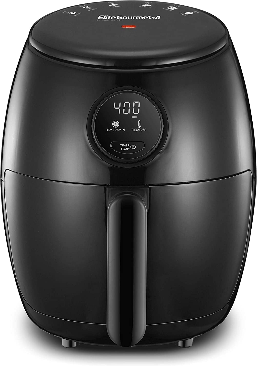 Elite Gourmet EAF2612D Personal 2.1Qt Compact Space Saving Programmable Hot Air Fryer, Oil-Less Healthy Cooker, Timer & Temperature Controls, 1000W, Black