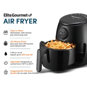 Elite Gourmet EAF2612D Personal 2.1Qt Compact Space Saving Programmable Hot Air Fryer, Oil-Less Healthy Cooker, Timer & Temperature Controls, 1000W, Black