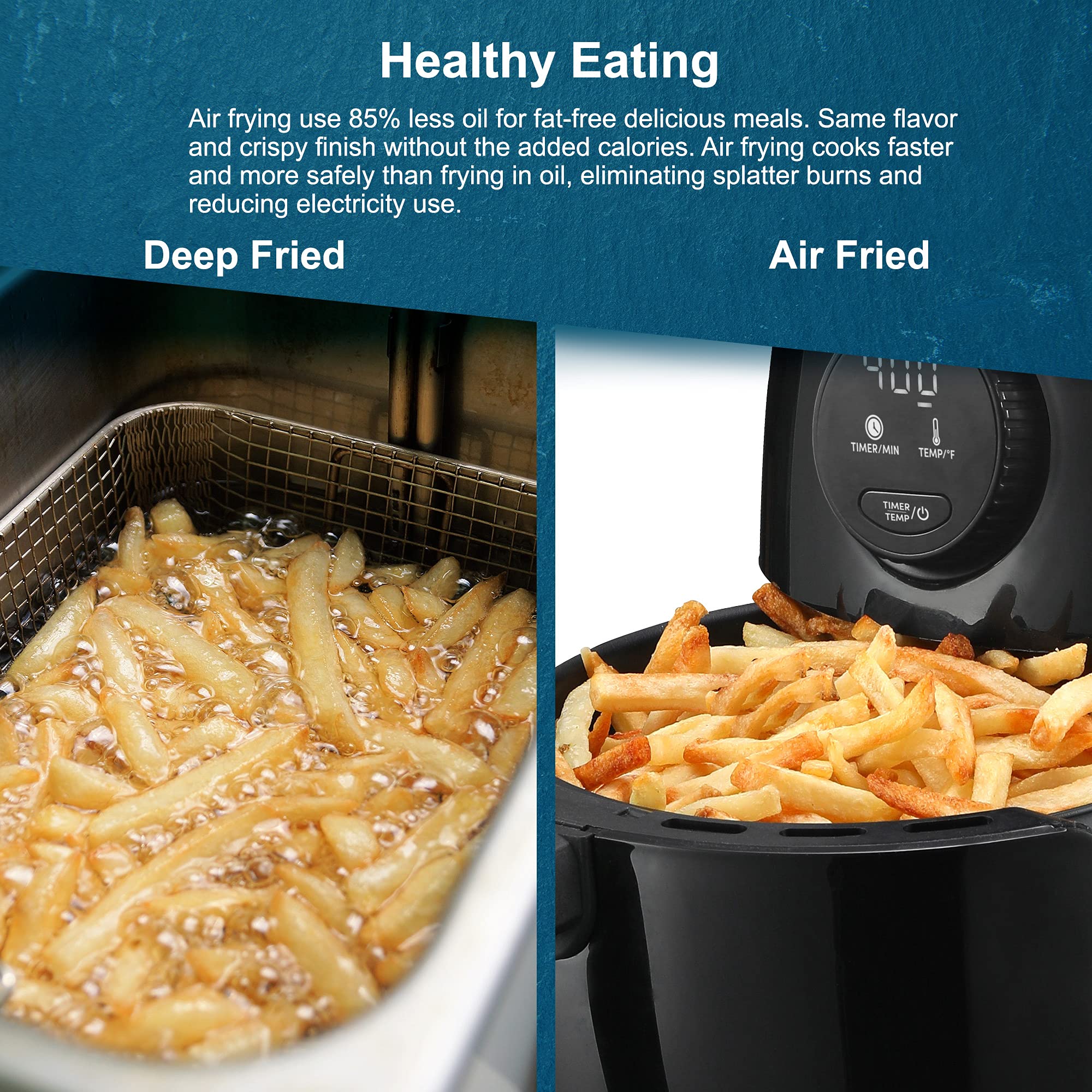 Elite Gourmet EAF2612D Personal 2.1Qt Compact Space Saving Programmable Hot Air Fryer, Oil-Less Healthy Cooker, Timer & Temperature Controls, 1000W, Black