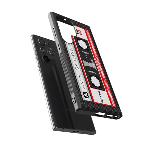 Cassette Tape Black Red Personalized Black Rubber Phone Case Compatible With Samsung Galaxy S23 S23+ Ultra S22 S22+ S21 S21FE S21+ S20FE S20+ S20 Note 20 S10 S10+ S10e