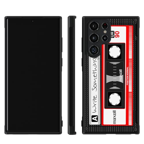 Cassette Tape Black Red Personalized Black Rubber Phone Case Compatible With Samsung Galaxy S23 S23+ Ultra S22 S22+ S21 S21FE S21+ S20FE S20+ S20 Note 20 S10 S10+ S10e