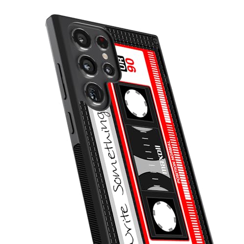 Cassette Tape Black Red Personalized Black Rubber Phone Case Compatible With Samsung Galaxy S23 S23+ Ultra S22 S22+ S21 S21FE S21+ S20FE S20+ S20 Note 20 S10 S10+ S10e