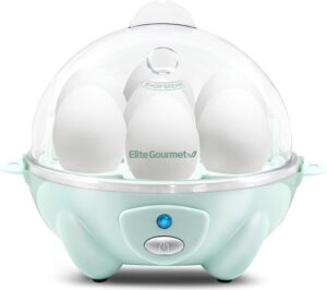 elite gourmet egc007m rapid egg cooker, 7 easy-to-peel, hard, medium, soft boiled eggs, poacher, omelet maker, auto shut-off, alarm, 16-recipe booklet, mint