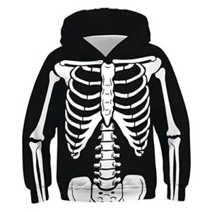 enlifety young kids scary skeleton sweatshirts boys girls long sleeve skull hoodies halloween costume pullover hoody with pocket for winter fall size 8 9 10 11