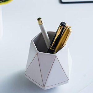 YOSCO Ceramic Desk Cute Pen Holder Stand Gold Line Pencil Cup Pot Desk Organizer Makeup Brush Holder (White)