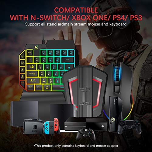 Gaming Keyboard and Mouse Combo, Wired 39 Keys Mechanical Feeling Rainbow LED Backlit Keyboard and RGB Gaming Mouse and LED Backlit Converter Compatible with PS4/Xbox One/Nintendo Switch/PS3 /PC