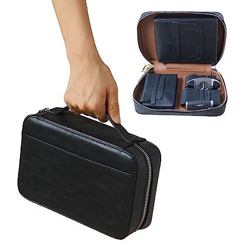 AMANCY Luxury Black Leather 5 Holder Cigar Humidor Case,Elegant Cigar Bag Pouch with Several Inner Accessory Pockets, Specialized Cigar Cutter and Lighter Contained