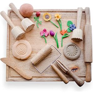 kookaroo playdough tools for kids ages 2-4 | 8 wooden playdough toys | play dough sets for kids | playdough accessories for toddler | sensory toys | kinetic sand tools | sensory bin tools