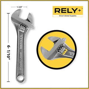 Rely+ 6-Inch Adjustable Wrench, Drop Forged, Heat Treated, Chrome Vanadium Steel