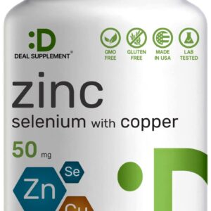 Zinc 50mg with Selenium 200mcg + Copper, 240 Capsules, 8 Month Supply, 3 in 1 Mineral Formula, Zinc Picolinate Complex Supplement, Supports Healthy Immune System for Adults and Kid