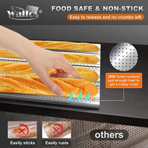 Walfos Non-stick Perforated French Baguette Bread Pan with Professional Proofing Cloth, 15"X 13" French Bread Baking Pan, 4 Wave Loaves Loaf Bake Mold Toast Perforated Bakers Molding