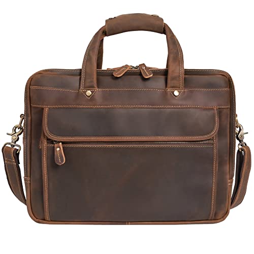 Luxorro Full Grain Leather Briefcase for Men, Top Choice Gifts, Handcrafted Laptop Bag with Multiple Compartments and Brass Hardware, Fits 15.6 Inch Laptop