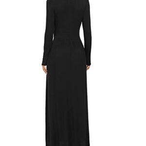 LILBETTER Womens Long Sleeve V-Neck Wrap Waist Maxi Dress(Black XX-Large)