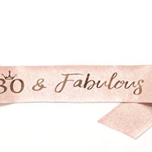 30th Birthday Sash and Tiara for Women, Rose Gold Birthday Sash Crown 30 & Fabulous Sash and Tiara for Women, 30th Birthday Gifts for Happy 30th Birthday Party Supplies