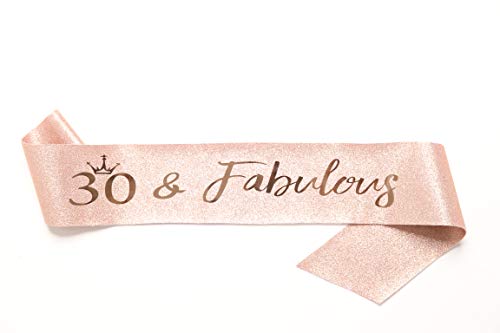 30th Birthday Sash and Tiara for Women, Rose Gold Birthday Sash Crown 30 & Fabulous Sash and Tiara for Women, 30th Birthday Gifts for Happy 30th Birthday Party Supplies