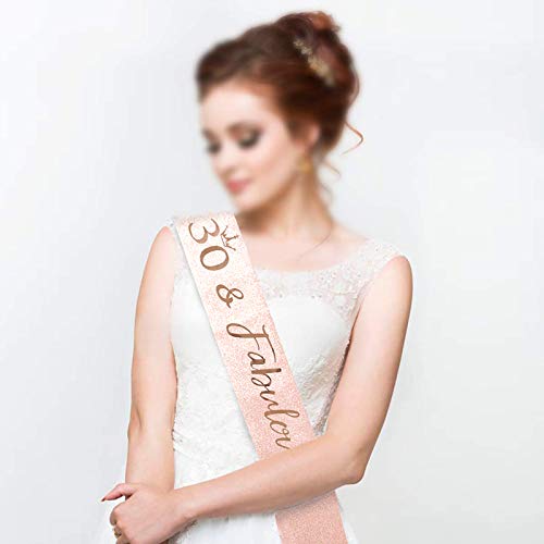 30th Birthday Sash and Tiara for Women, Rose Gold Birthday Sash Crown 30 & Fabulous Sash and Tiara for Women, 30th Birthday Gifts for Happy 30th Birthday Party Supplies