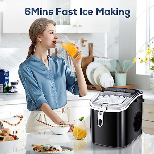 ZAFRO Countertop Portablewith Ice Maker Machine Handle, Mackes up to 26LBS/24H, 9 Cubes in 6 mins，Self -Cleaning Ice Maker with Ice Scoop and Ice Bag（Black）