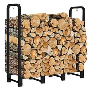 artibear firewood rack stand 4ft heavy duty logs holder for outdoor indoor fireplace metal wood pile storage stacker organizer, matte black