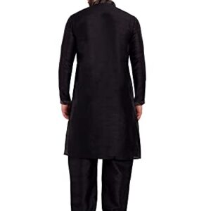 SKAVIJ Men's Art Silk Kurta Pajama and Scarf Ethnic Wedding Suit Party Dress Set (Small, Black)