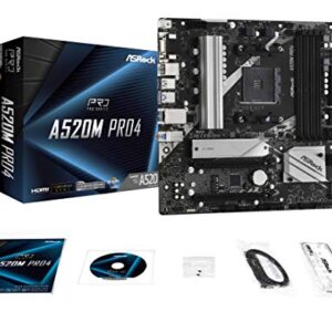 ASRock A520M Pro4 AMD Ryzen 3000/4000 Series (Soket AM4) Compatible with A520 Chipset, Micro ATX Motherboard [Domestic Authorized Dealer Product]