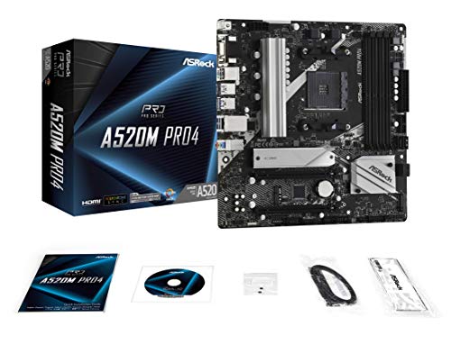 ASRock A520M Pro4 AMD Ryzen 3000/4000 Series (Soket AM4) Compatible with A520 Chipset, Micro ATX Motherboard [Domestic Authorized Dealer Product]