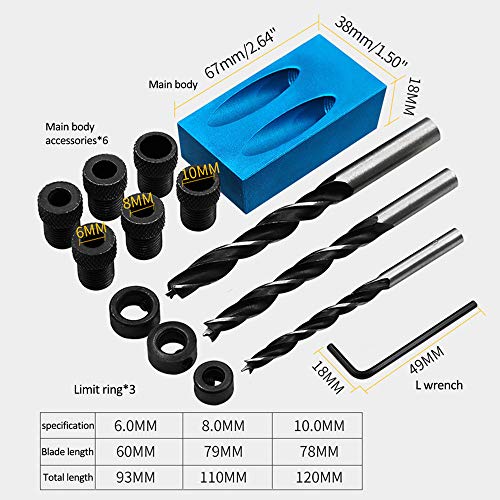 14Pcs Pocket Hole Jig Kit - 15° Punch Locator Angle Woodworking Tool Hole Screw Jig Positioner Drilling Kit Bit Jig Clamps for Woodworking - Dowel Drill Guide Joiner Woodworking Tools for Drilling