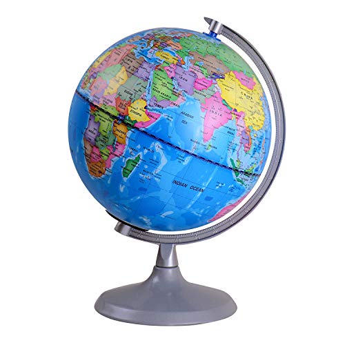 woodlev 8 inch Illuminated Globe, Stand-Educational Geographic Globe, Built in LED Night Light with World Locations and Constellation View