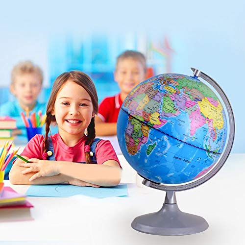 woodlev 8 inch Illuminated Globe, Stand-Educational Geographic Globe, Built in LED Night Light with World Locations and Constellation View